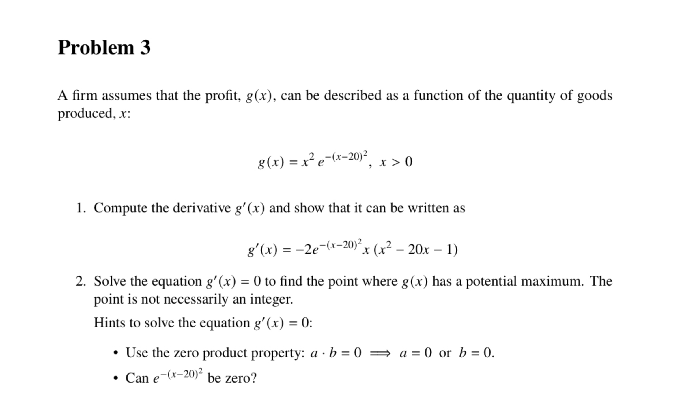 Solved Problem 3A firm assumes that the profit, g(x), ﻿can | Chegg.com