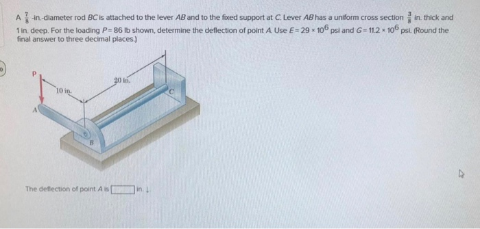 Solved A -in.-diameter rod BC is attached to the lever AB | Chegg.com