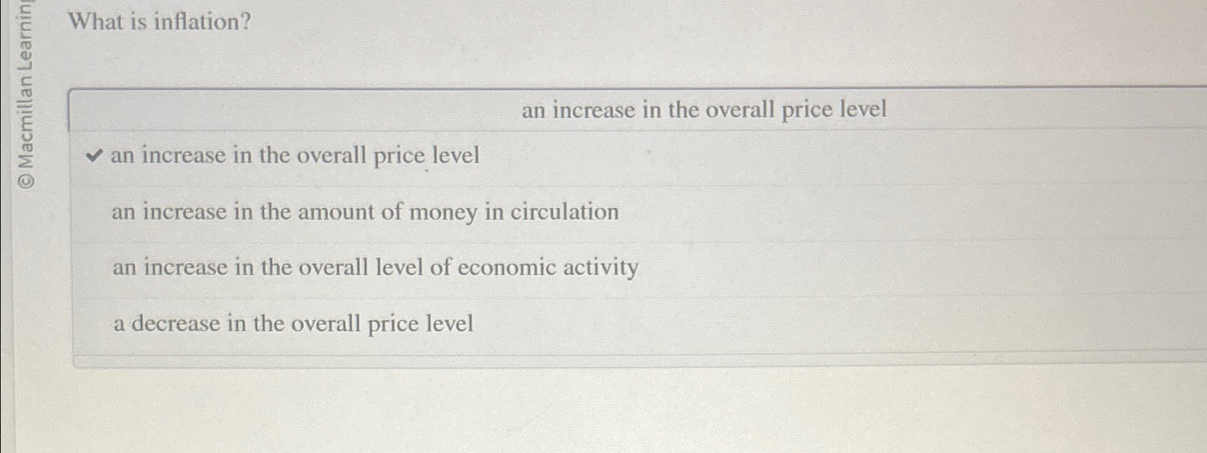Solved What is inflation?an increase in the overall price | Chegg.com
