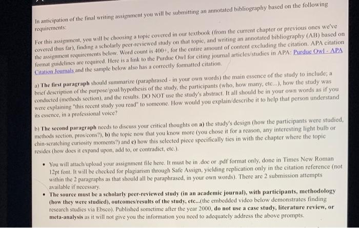 In anticipation of the final writing assignment you | Chegg.com