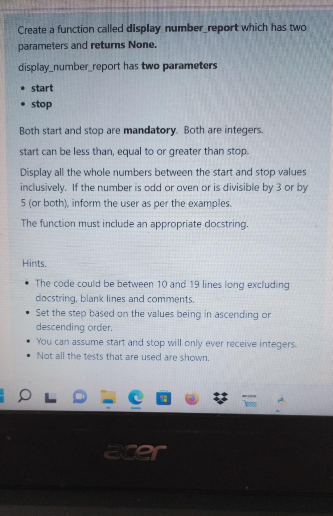 Solved Create a function called display number_report which | Chegg.com