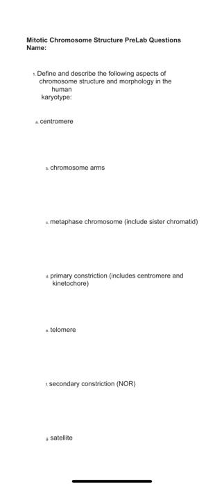 Solved Mitotic Chromosome Structure PreLab Questions Name: | Chegg.com