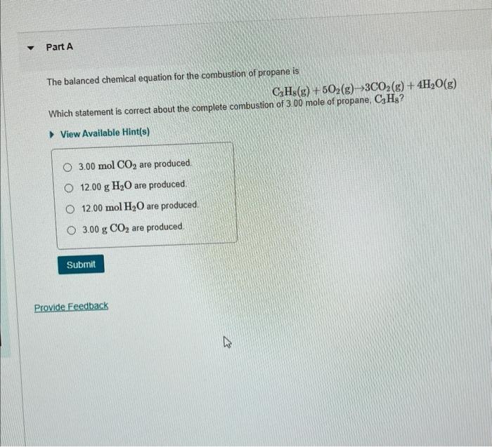 Solved The balanced chemical equation for the combustion of | Chegg.com