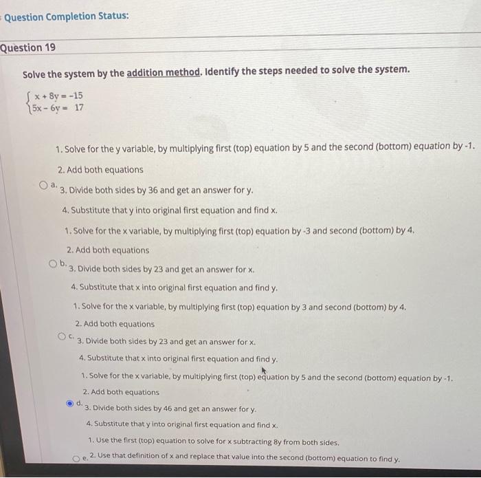 Solved Question Completion Status: Question 19 Solve the | Chegg.com