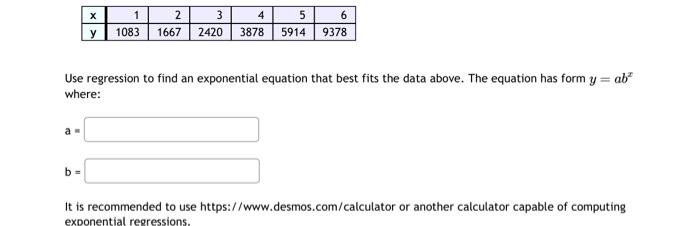 Solved Use regression to find an exponential equation that | Chegg.com