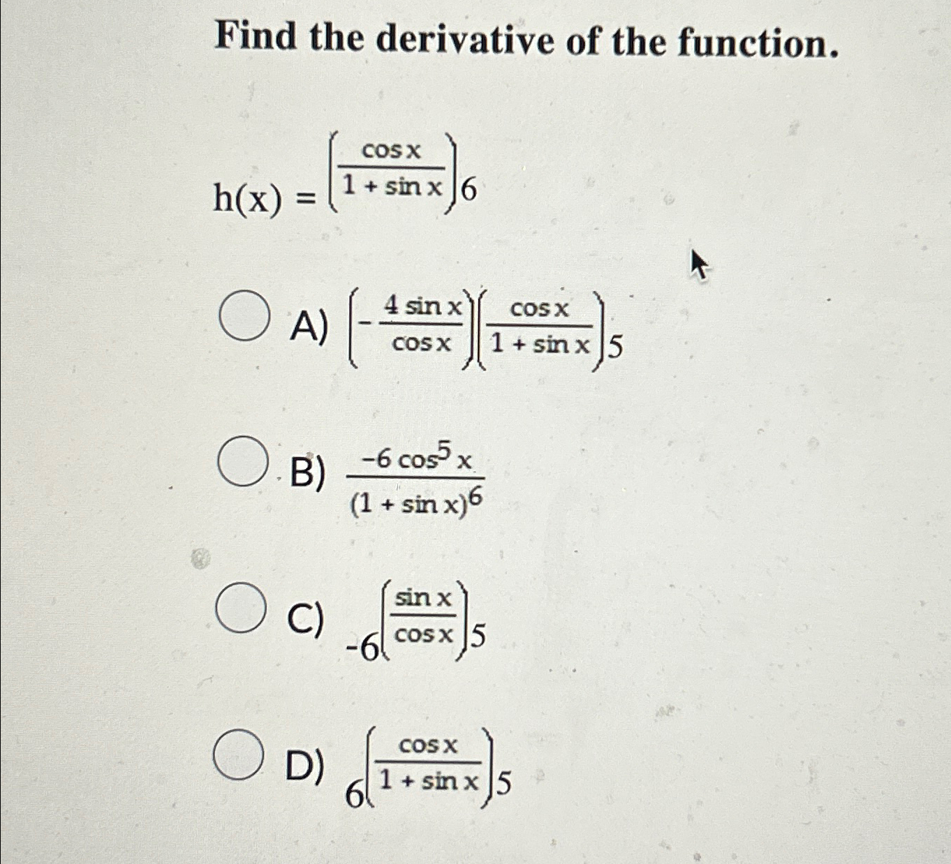 Solved Find the derivative of the | Chegg.com