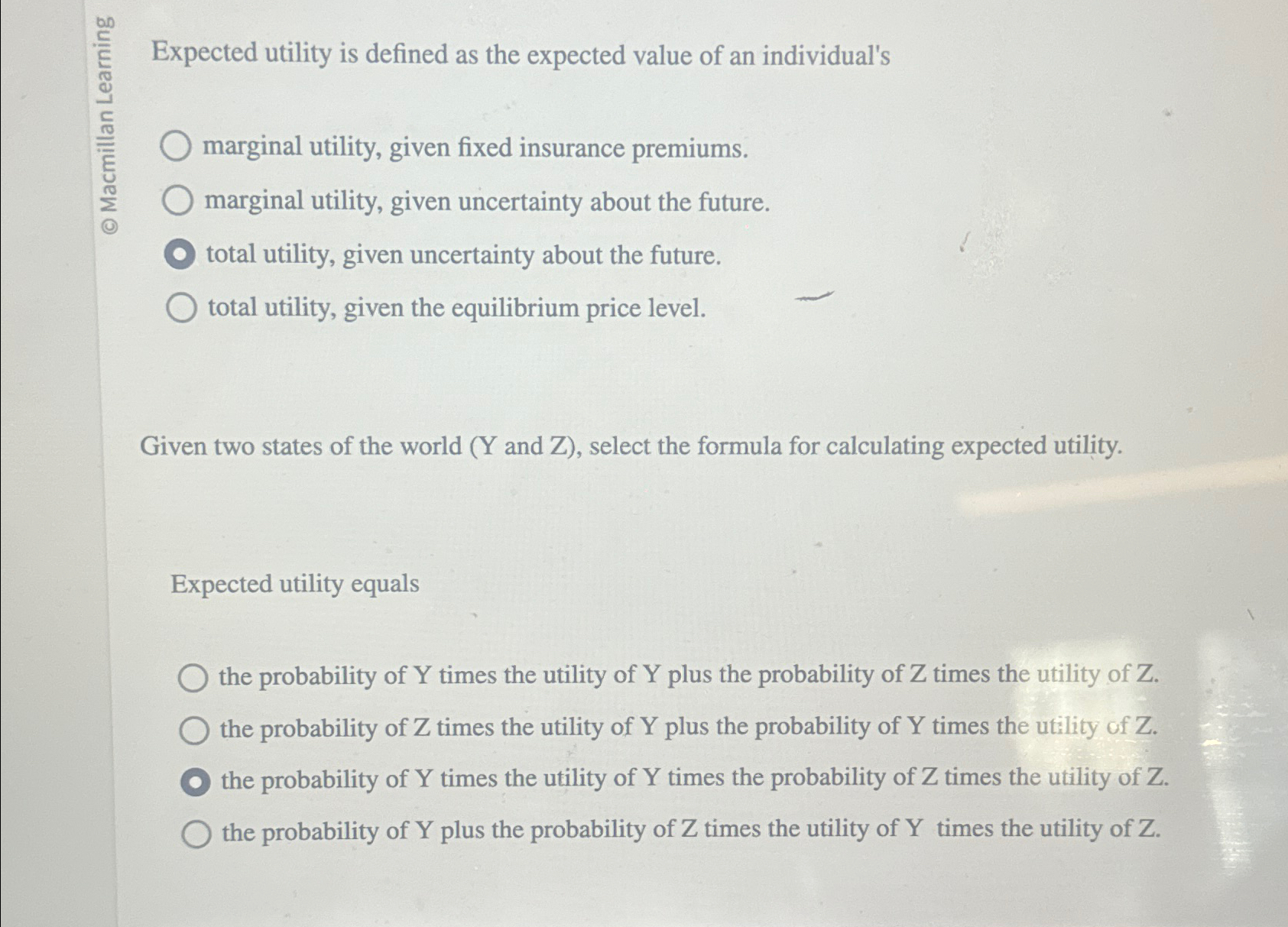 Solved Expected utility is defined as the expected value of | Chegg.com