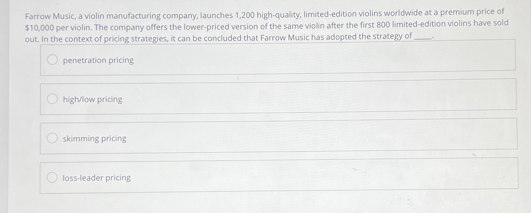 Solved Farrow Music, a violin manufacturing company, | Chegg.com