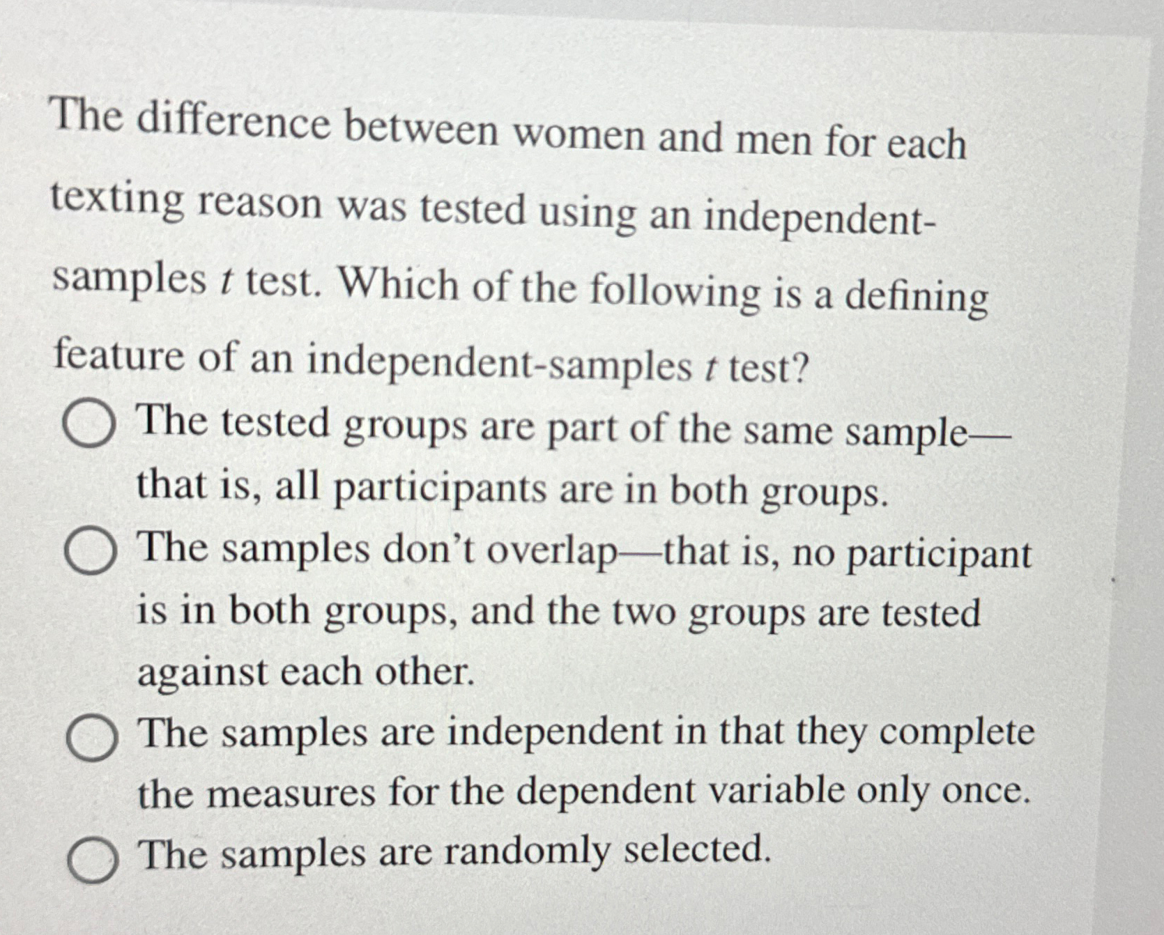 Solved The difference between women and men for each texting | Chegg.com