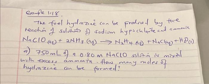 Solved Example 1−18. The fuel hydrazine con be prodred by | Chegg.com