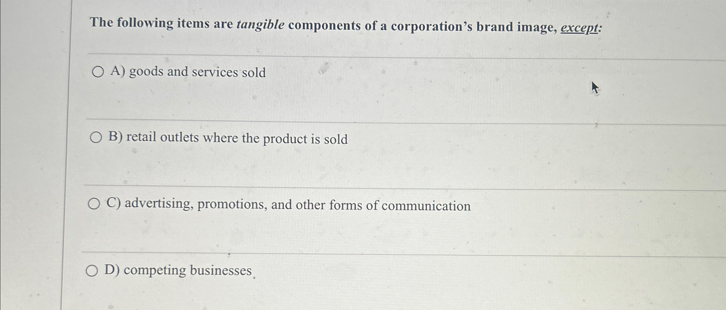Solved The following items are tangible components of a | Chegg.com