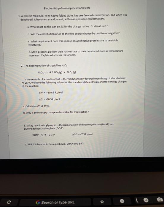 Solved Biochemistry-Bioenergetics Homework 1. A protein | Chegg.com