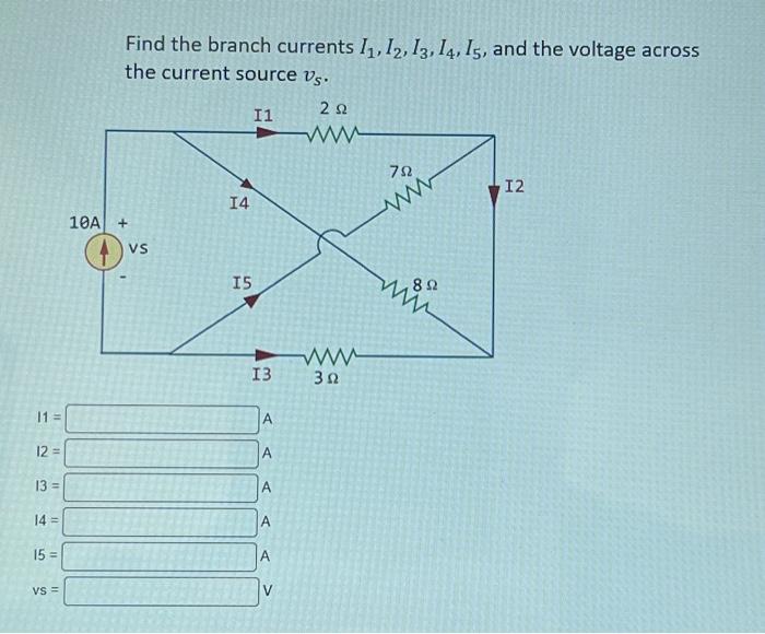 Solved Find the branch currents I1,I2,I3,I4,I5, and the | Chegg.com