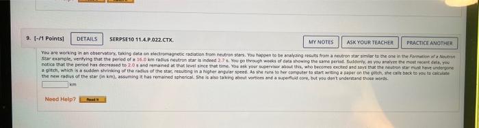 Solved 9. 1-/1 Points! DETAILS SERPSE10 11.4.P.022.CTX. MY | Chegg.com