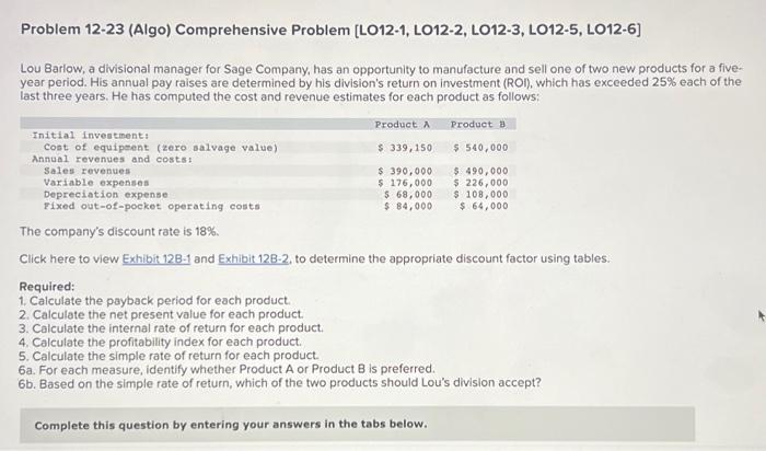 Solved Problem 12-23 (Algo) Comprehensive Problem [LO12-1, | Chegg.com