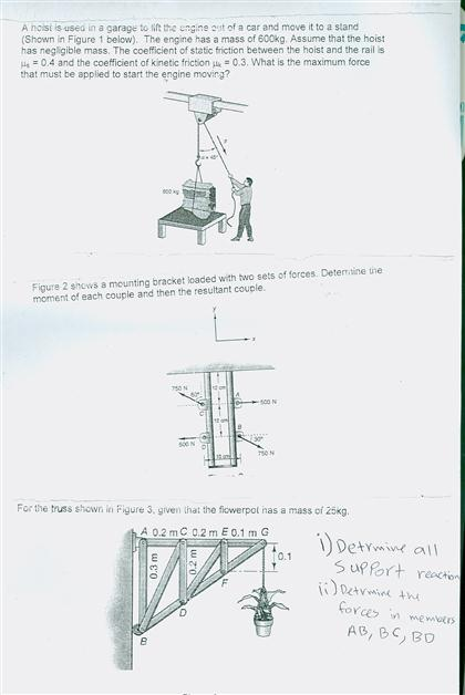 Solved A hoist is used in a garage to lift the engine out of | Chegg.com