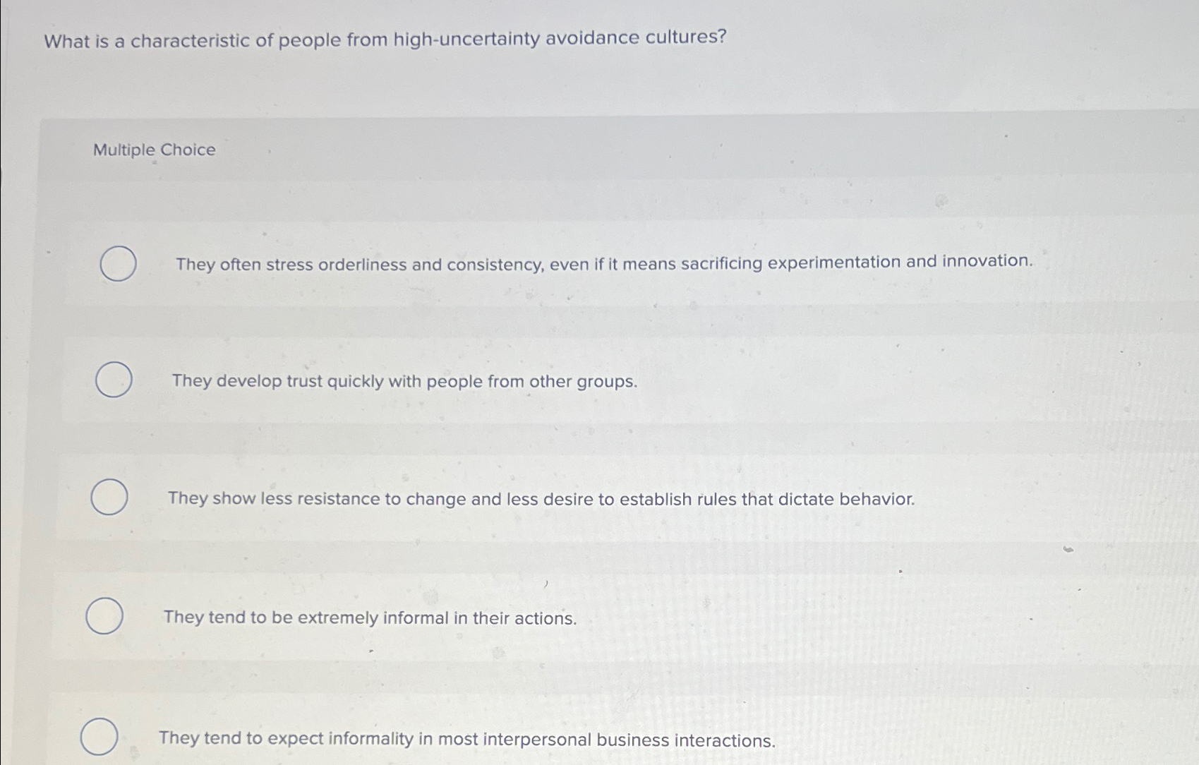 Solved What is a characteristic of people from | Chegg.com