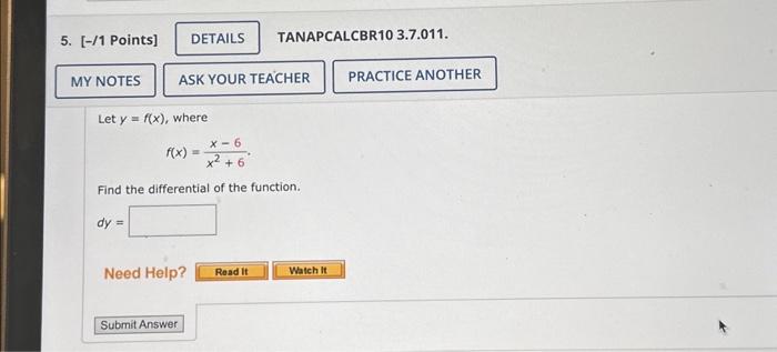 Solved Let y=f(x), where f(x)=x2+6x−6 Find the differential | Chegg.com
