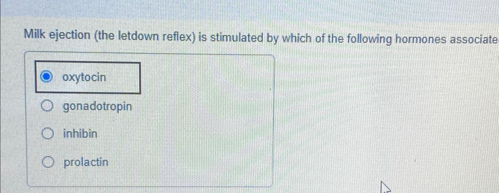 Solved Milk ejection (the letdown reflex) ﻿is stimulated by | Chegg.com