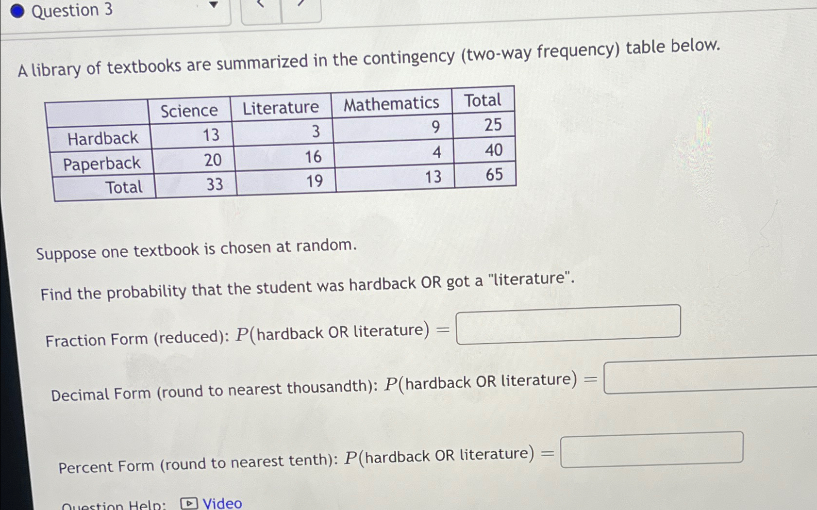 Solved Question 3A library of textbooks are summarized in | Chegg.com