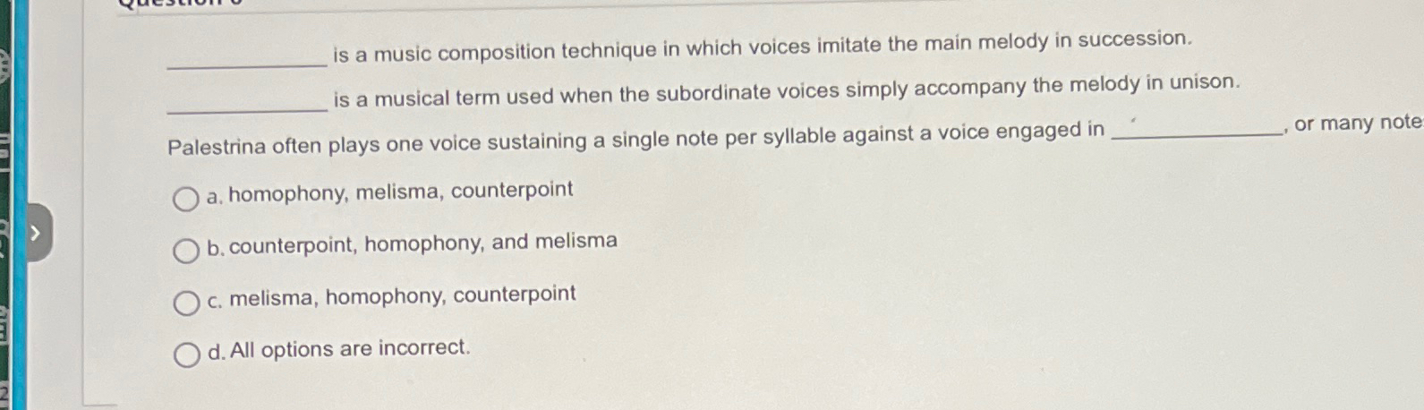 Solved is a music composition technique in which voices | Chegg.com