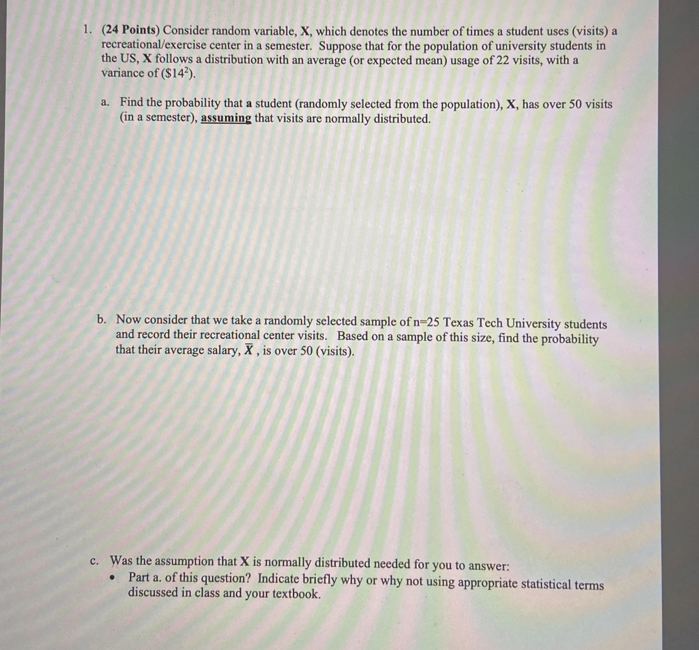 Solved ( 24 ﻿Points) ﻿Consider random variable, x, ﻿which | Chegg.com