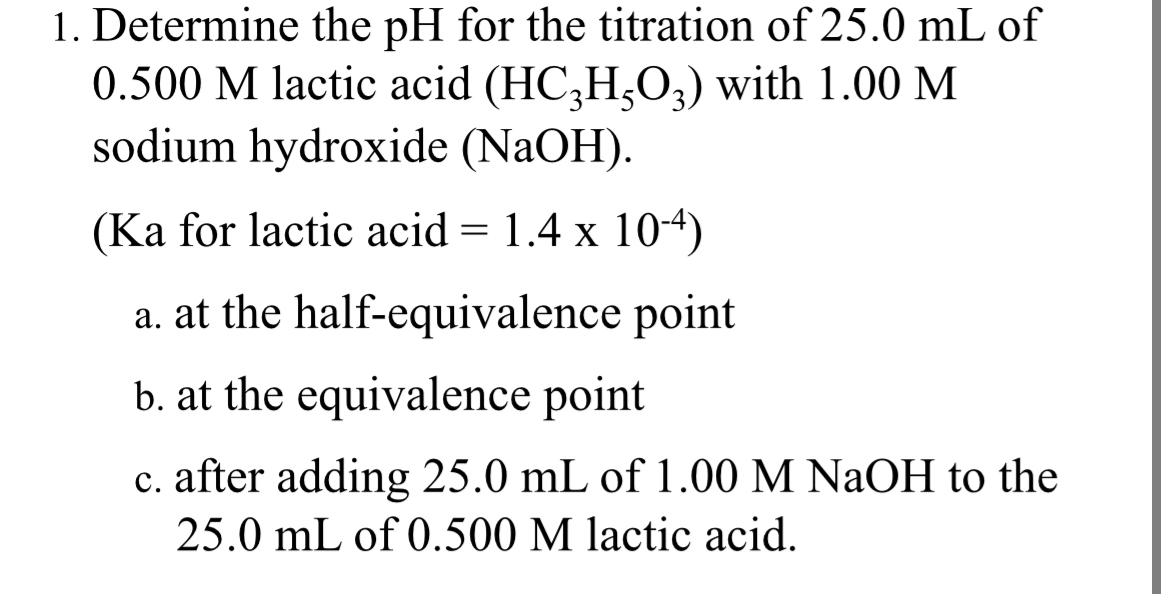Determine the pH ﻿for the titration of 25.0mL ﻿of | Chegg.com