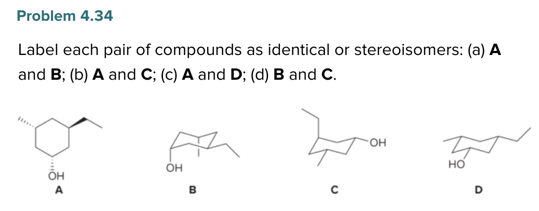 Solved Problem 4.34Label each pair of compounds as identical | Chegg.com