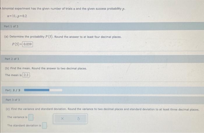 Solved binomial experiment has the given number of trials n | Chegg.com