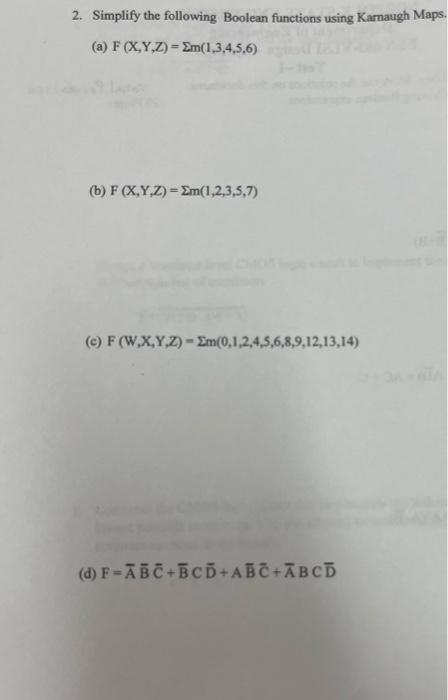 Solved 2 Simplify The Following Boolean Functions Using