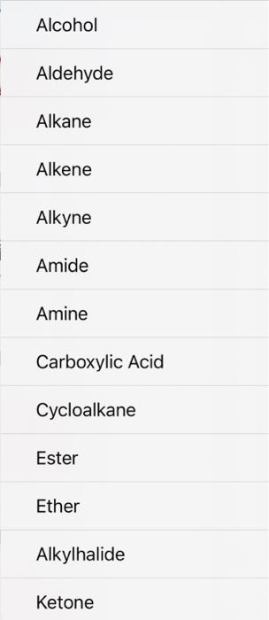 Solved Alcohol Aldehyde Alkane Alkene Alkyne Amide Amine | Chegg.com