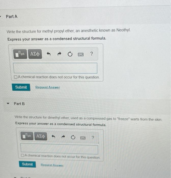 Solved - Part A Write the structure for methyl propyl ether | Chegg.com