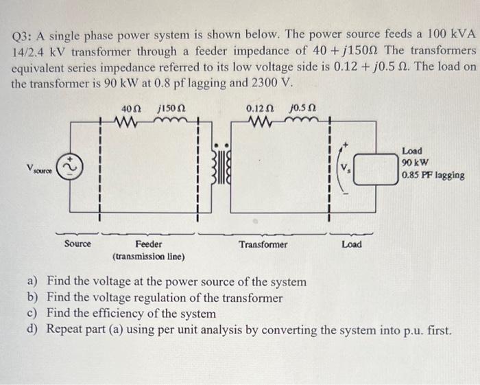 Solved Q3: A single phase power system is shown below. The | Chegg.com