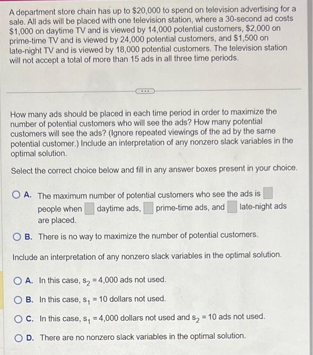 Solved A department store chain has up to $20,000 to spend | Chegg.com