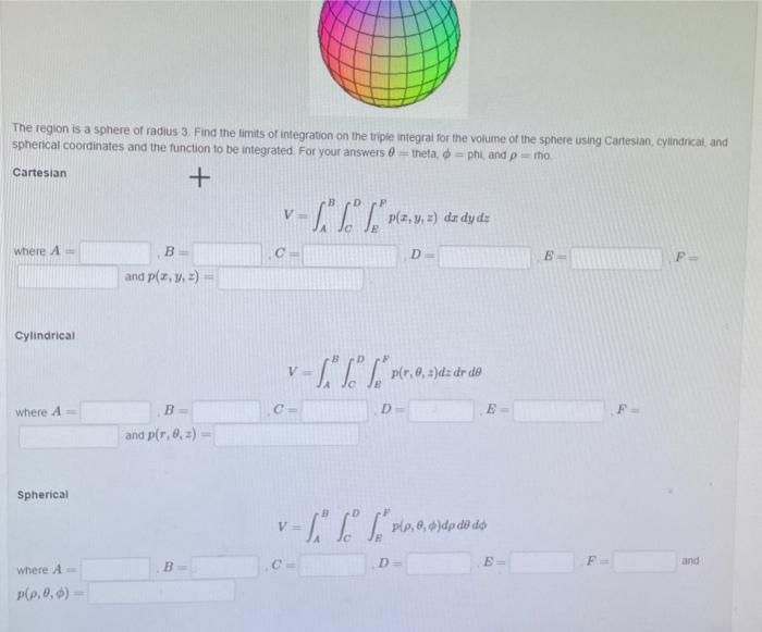 Solved The region is a sphere of radius 3. Find the limits | Chegg.com