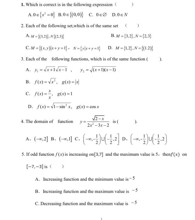 Solved 1. Which is correct is in the following expression ( | Chegg.com