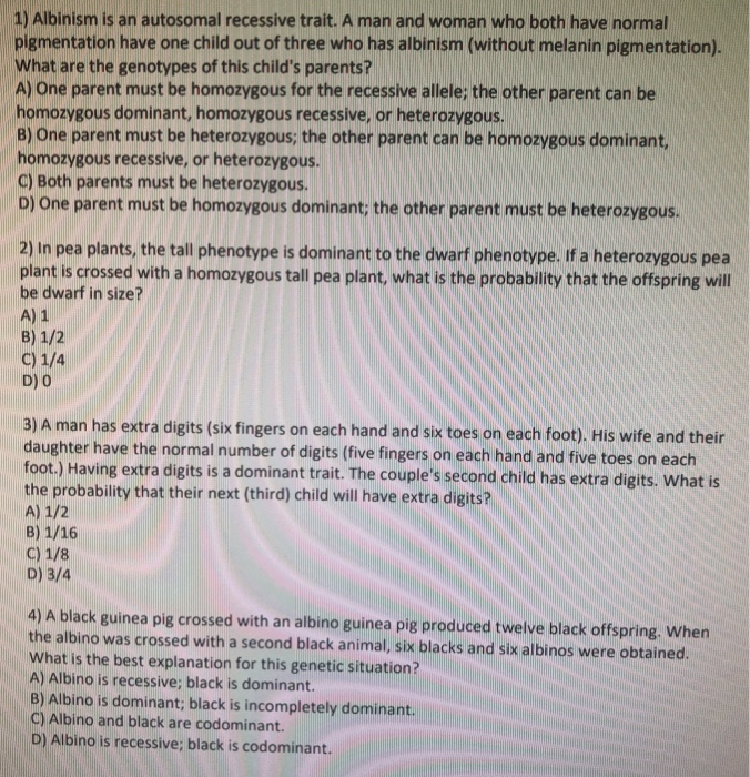 Solved 1) Albinism is an autosomal recessive trait. A man | Chegg.com