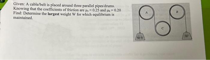 Given: A cable/belt is placed around three parallel | Chegg.com