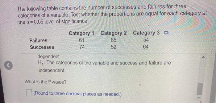 Solved The following table contains the number of successes | Chegg.com