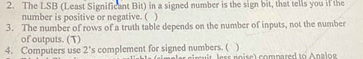 Solved The LSB (Least Significant Bit) ﻿in a signed number | Chegg.com
