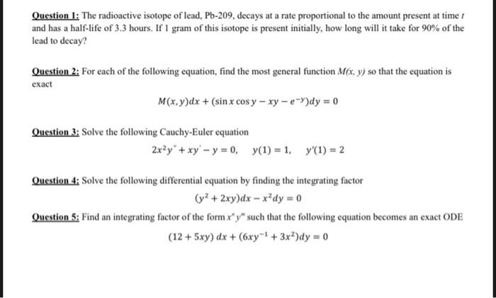 Solved Question 1: The radioactive isotope of lead, Pb-209, | Chegg.com
