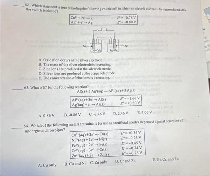 Solved 62. Which statement is true regarding the following | Chegg.com