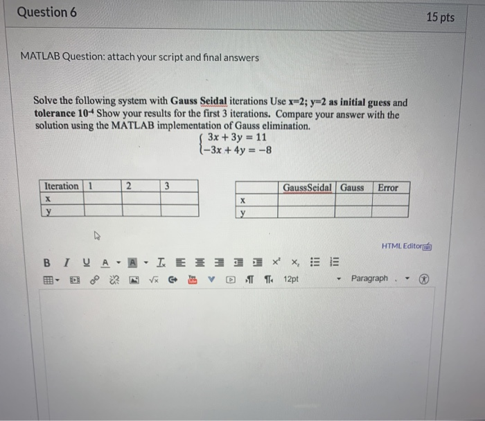 Solved Question 6 15 Pts Matlab Question Attach Your Script 8548