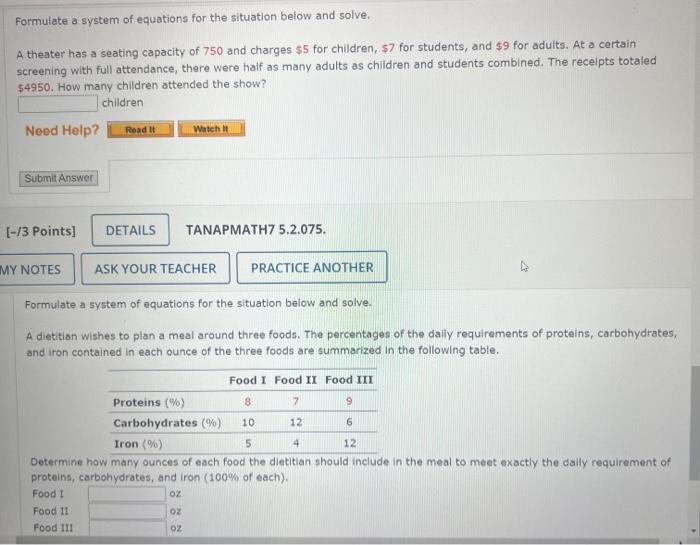 Solved Formulate a system of equations for the situation | Chegg.com