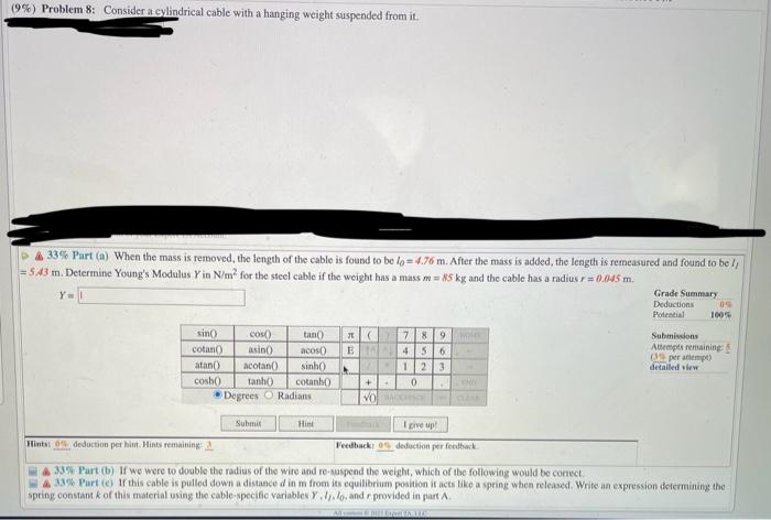 Solved (9\%) Problem 8: Consider a cylindrical cable with a | Chegg.com