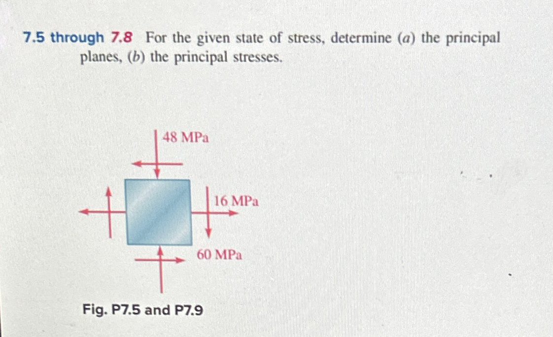 Solved 7.5 ﻿through 7.8 ﻿For the given state of stress, | Chegg.com