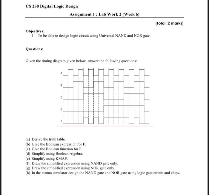 Solved CS 230 Digital Logic Design Assignment 1: Lab Work 2 | Chegg.com