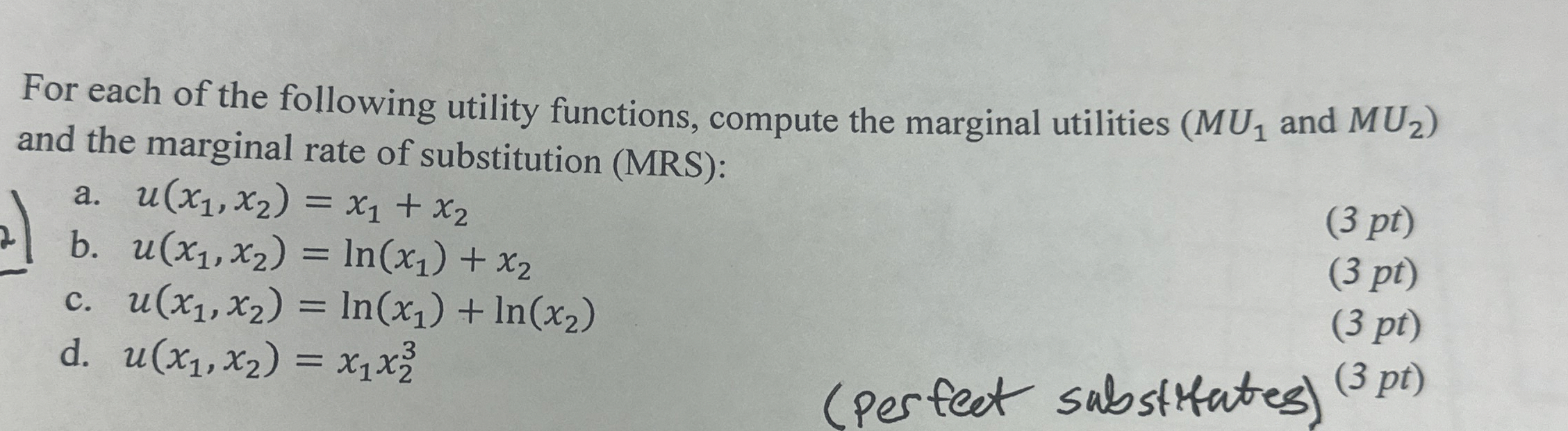 Solved For each of the following utility functions, compute | Chegg.com