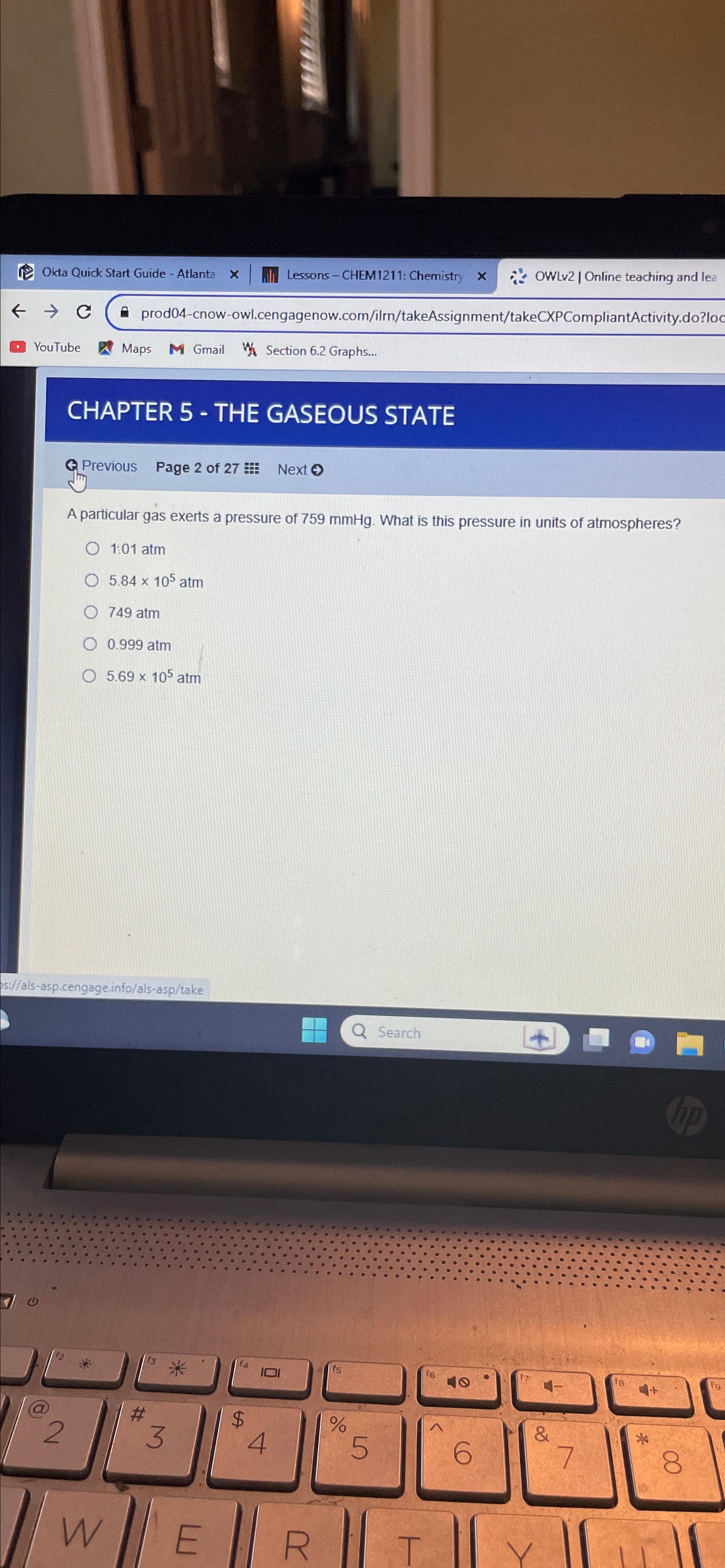 Solved CHAPTER 5 - ﻿THE GASEOUS STATEQ PreviousPage 2 ﻿of 27 | Chegg.com