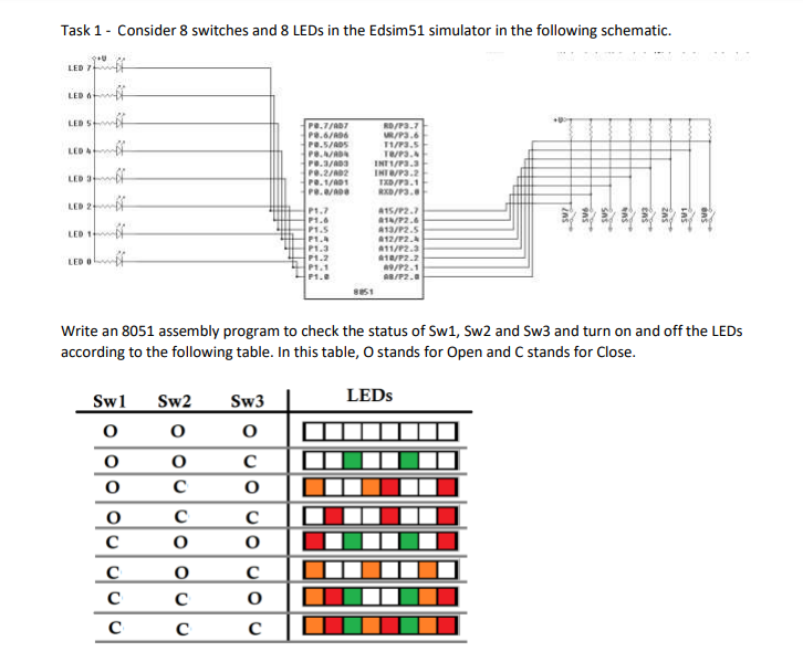 Task 1 - ﻿Consider 8 ﻿switches and 8 ﻿LEDs in the | Chegg.com